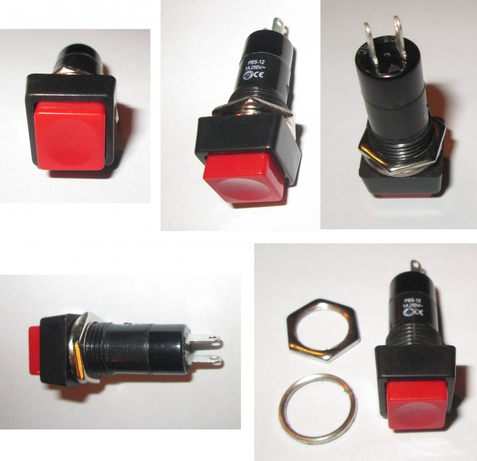 2x Einbau Geräte Netz Taster Einbautaster Drucktaster 230V 1-pol ...