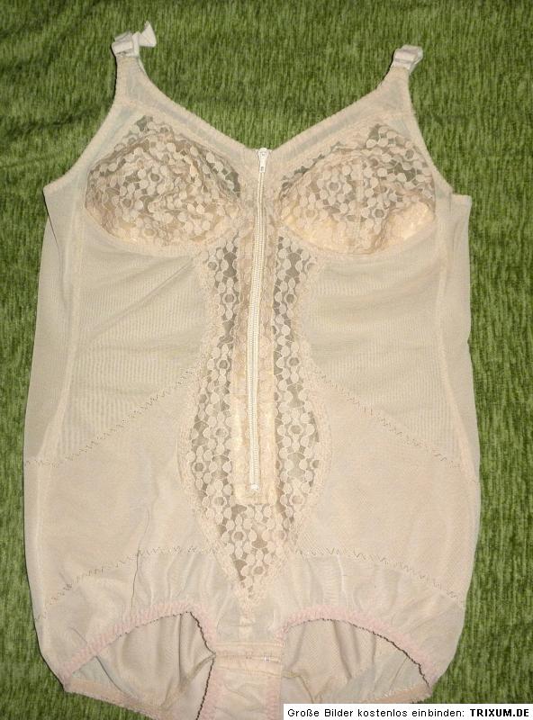 sexy Vintage VOLLMIEDER XXL transparent hautfarben NYLON Spitze Mieder ...