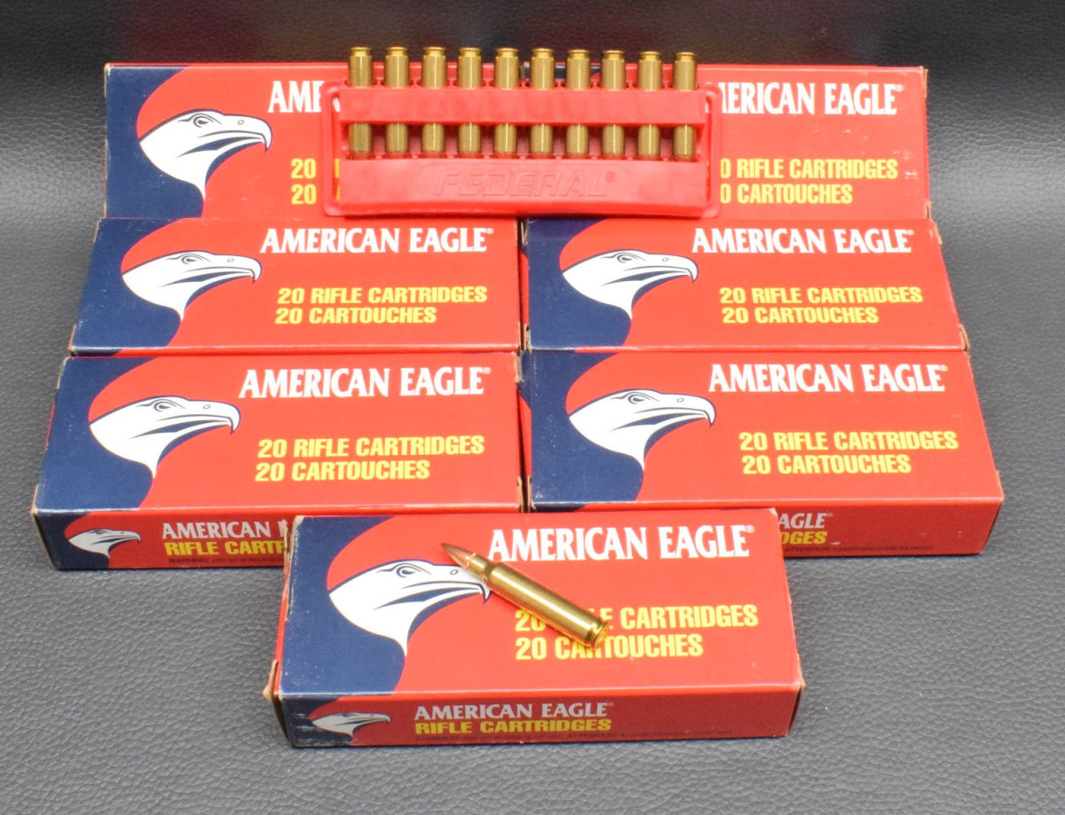 140 Patronen, American Eagle, Kaliber .223 Rem. VMJ Geschoss, 3,5g/55gr ...