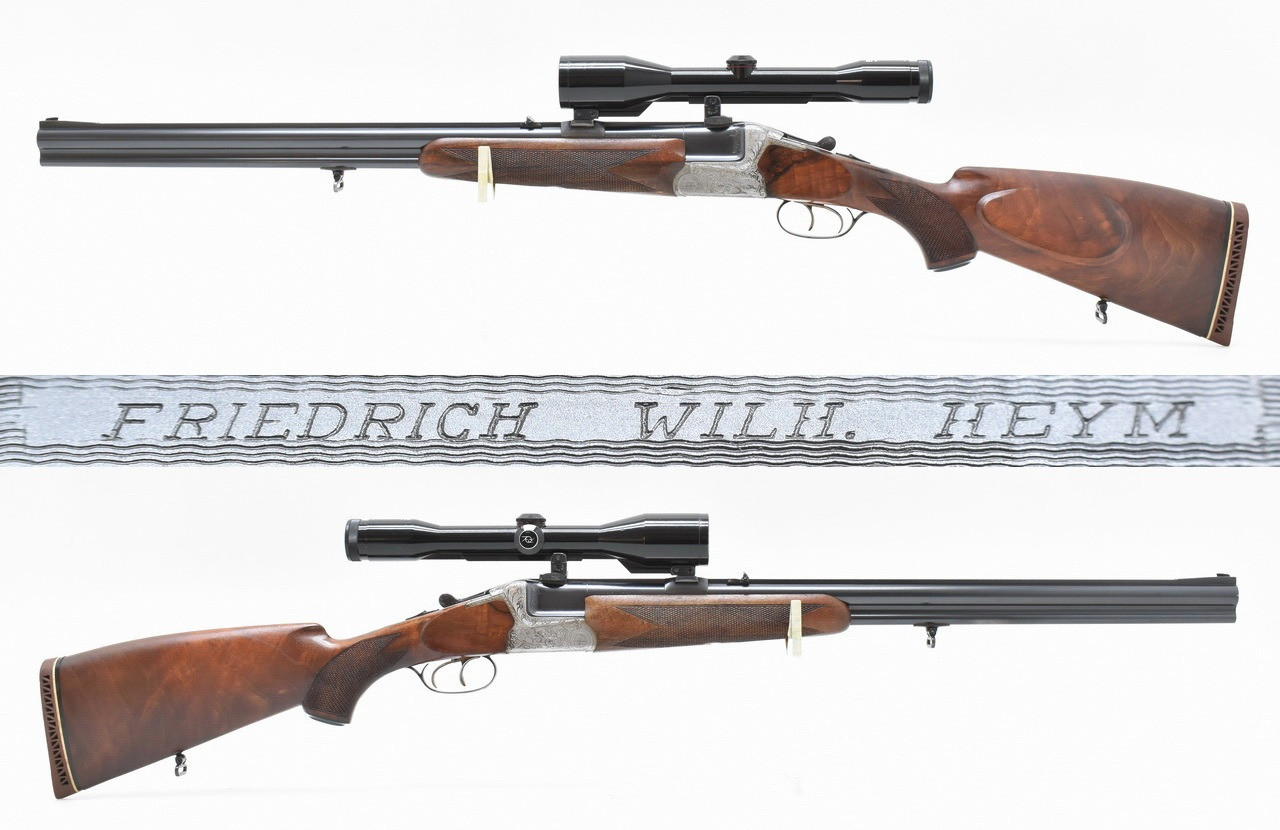 Gravierte F.W. HEYM Bockbüchsflinte / BBF Modell 55 im Kal. 12/70 ...